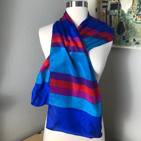 Vintage | Accessories | Vintage 8s Jewel Tones Striped Scarf Dopamine ...